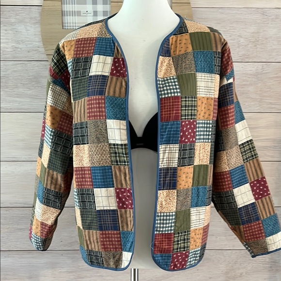 Jackets & Coats | Vintage Blue And Red Quilt Jacket With Patchwork ...